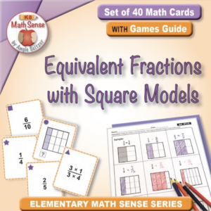 equivalent fractions with square models: 40 math cards with games guide 4f11-s