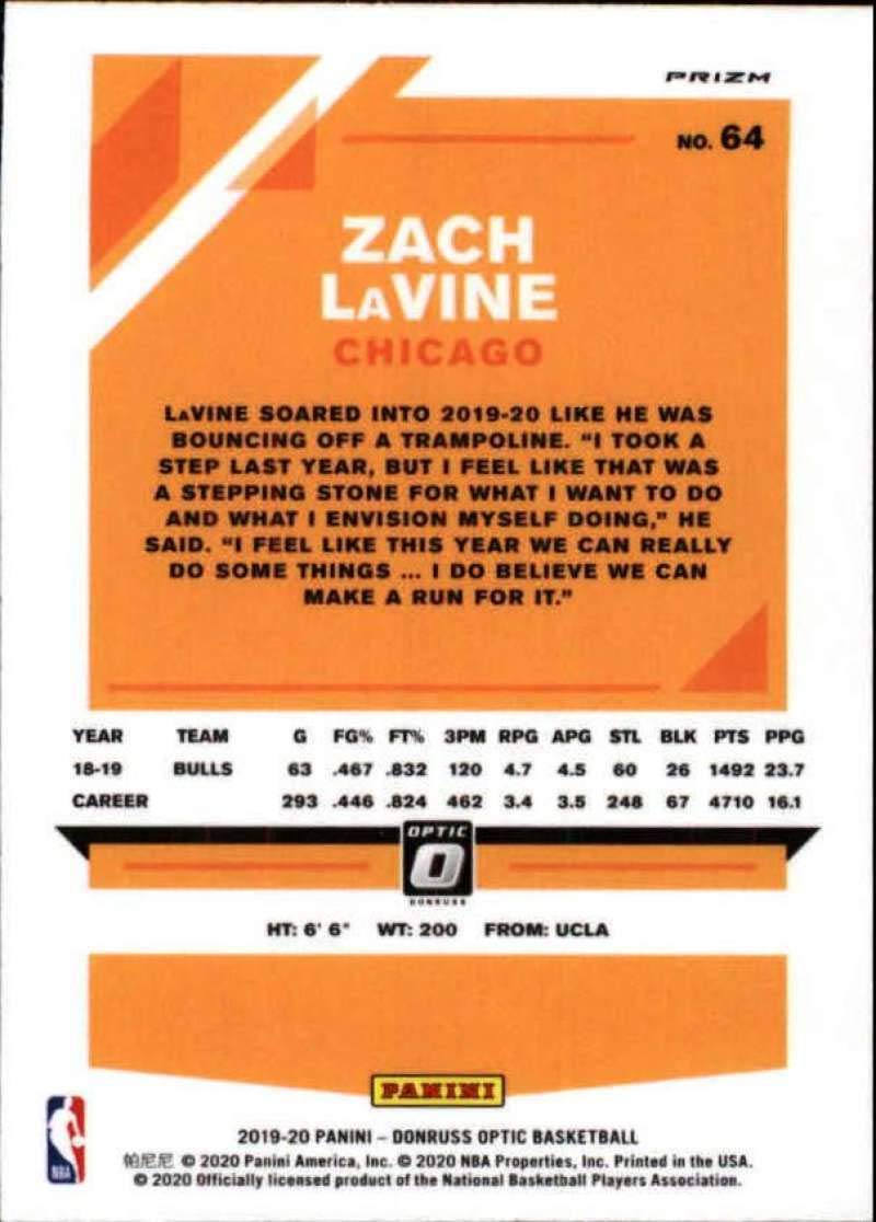 2019-20 Donruss Optic Fanatics Silver Wave Prizms #64 Zach LaVine Chicago Bulls Basketball Card