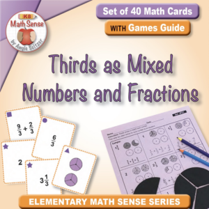 thirds as mixed numbers and fractions: 40 math cards with games guide 4f21-t