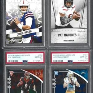 PSA 10 JOSH ALLEN PATRICK MAHOMES JOE BURROW JUSTIN HERBERT 4 CARD ROOKIE LOT LEAF & PANINI ABSOLUTE GRADED PSA GEM MINT 10 SUPERSTAR QUARTERBACKS