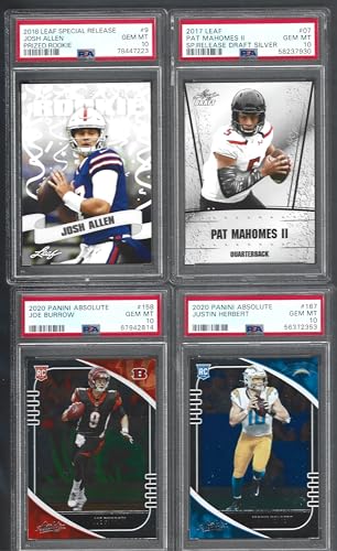 PSA 10 JOSH ALLEN PATRICK MAHOMES JOE BURROW JUSTIN HERBERT 4 CARD ROOKIE LOT LEAF & PANINI ABSOLUTE GRADED PSA GEM MINT 10 SUPERSTAR QUARTERBACKS