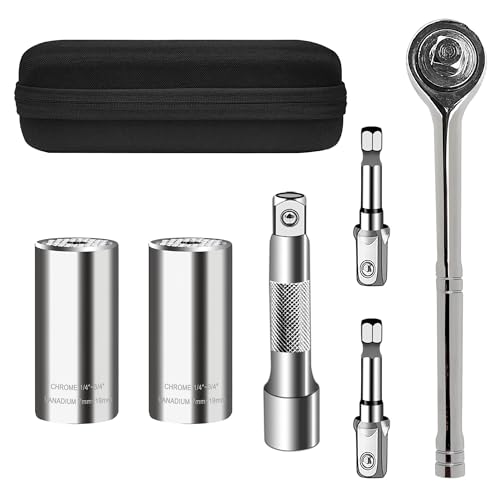 PANMAX Universal Socket Wrench Tool set (7-19mm) Multi-Function Professional Socket Tool Sets with Power Drill Adapter and Ratchet wrench Gift for DIY Handyman, Husband, Boyfriend, Dad, Women