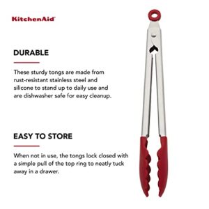 KitchenAid Silicone Stainless Steel Tongs, 12 Inch, Red