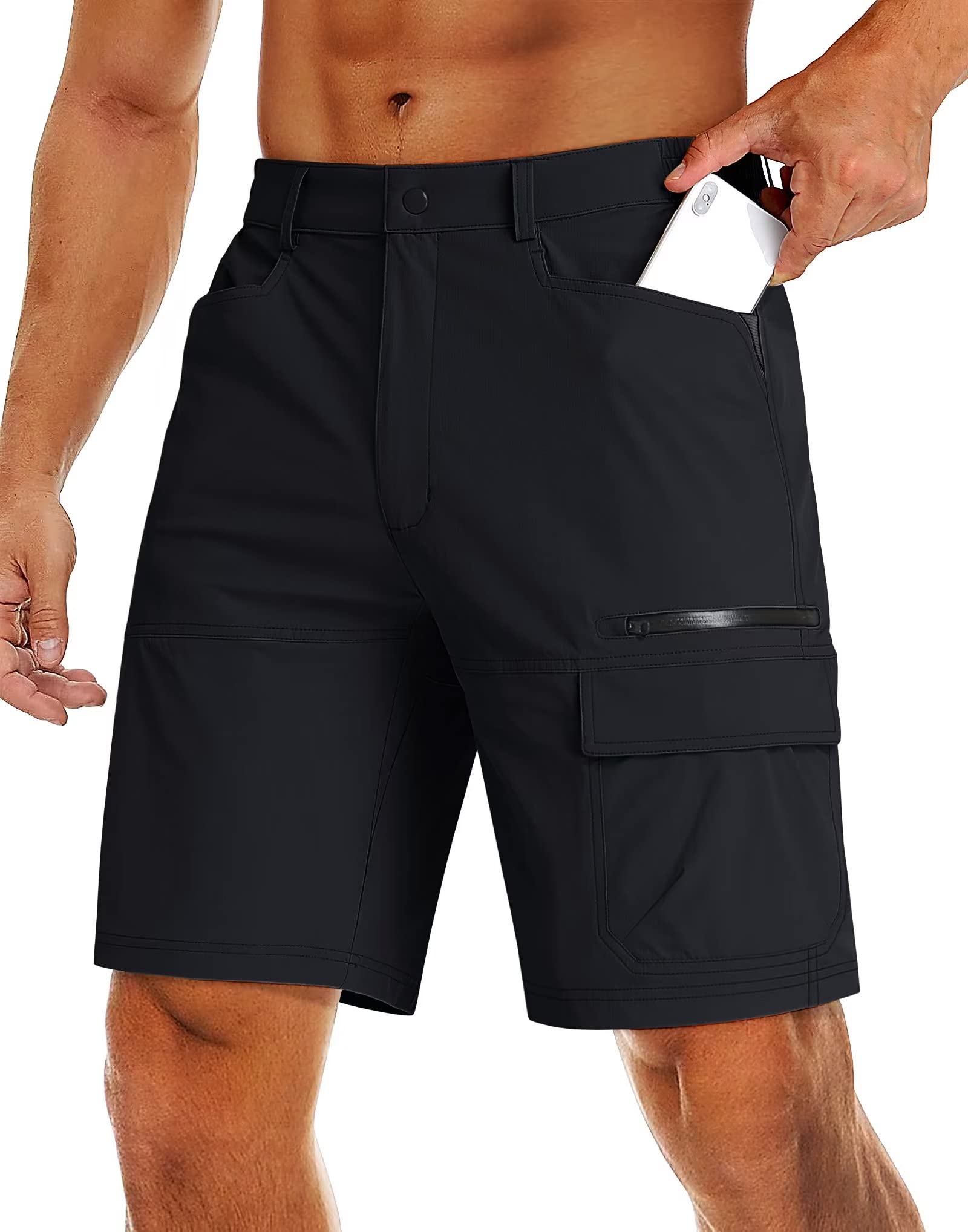 MAGCOMSEN Quick Dry Shorts Men Hiking Summer Shorts Cargo Work Shorts Travel Fishing Shorts Black,30