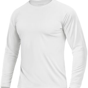 Boladeci Rash Guard for Men SPF Shirts Long Sleeve Lightweight UPF 50+ Sun Protection Swim Shirts Quick Dry UV Surf Water Running Fishing Tee T-Shirts White