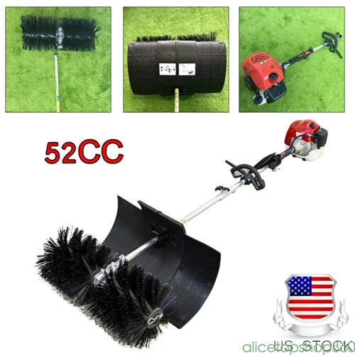 52CC Gas Power Sweeper Sweeping Machine Handheld Walk Behind Broom Sweeper Nylon Brush Dirt Snow Sweeper Cleaner Walkway Sweeping Broom Cleaning Machine (2 Stroke,2.3HP, 1700W)