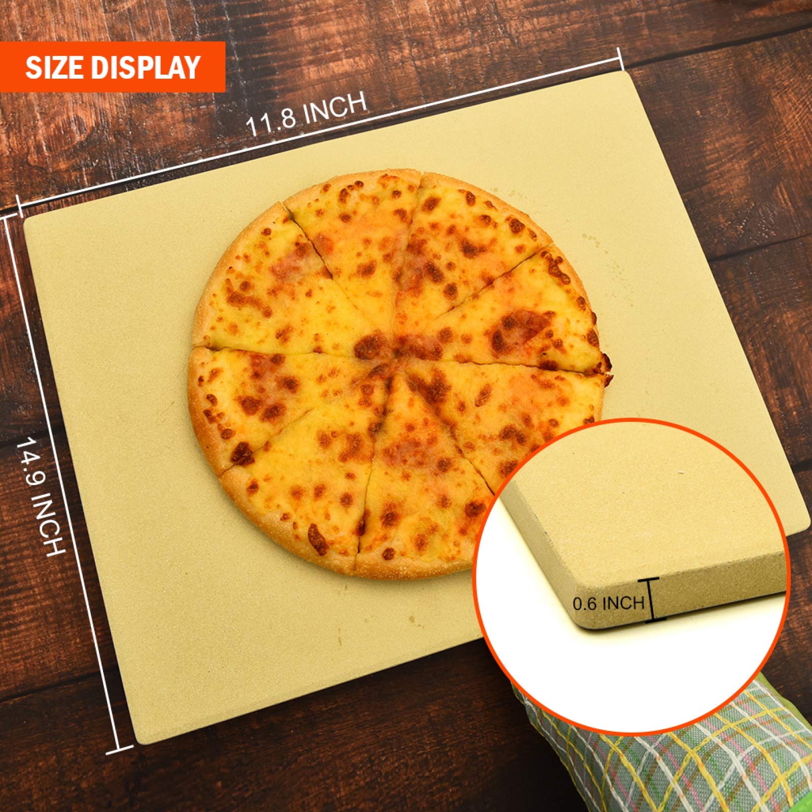 COYMOS Pizza Stone Heavy Duty Ceramic Baking Stone for use in Oven & Gril - Thermal Shock Resistant, Ideal for Baking Pizza, Bread, Cookies, Rectangular Cooking Stone 15x12 Inch. (Bonus Free Scraper)