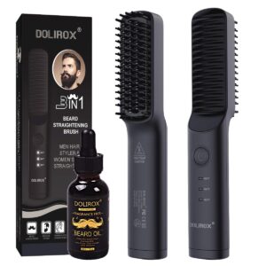 beard straightener, heated beard brush with beard growth oil beard straightening brush comb & hair beard straightener brush heated combs for men gifts for dad him men