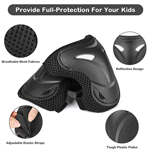 WayEee Kids Bike Helmet Knee Elbow Pads Wrist Guards Set for 5~10yrs Boys Girls Child, Adjustable Protective Gear Set for Sports Skateboarding Cycling Scooter Roller Skating Rollerblade