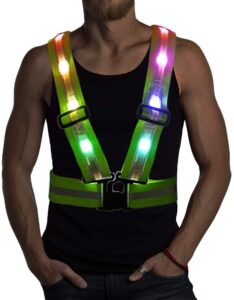 led reflective safety vest with storage pouch - usb charging elastic and adjustable reflective running gear for outdoor sports dog walking cycling motorcycle - led glowing reflector straps (colorful)