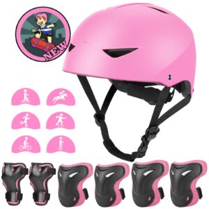 wayeee kids bike helmet knee elbow pads wrist guards set for 4~10yrs boys girls child, adjustable protective gear set for sports skateboarding cycling scooter roller skating longboard rollerblade