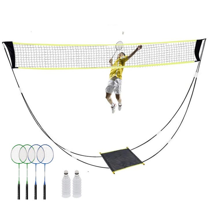 KIKILIVE Badminton Net Set, Portable Complete Badminton Set for Outdoor Backyard, Includes 1 Badminton Net, 4 Rackets, 12 Shuttlecocks, 1 Rackets Bag, 4 Replacement Grip Tapes,4 Stakes and Carry Bag