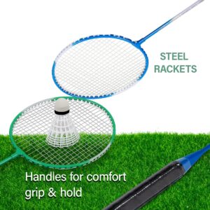 KIKILIVE Badminton Net Set, Portable Complete Badminton Set for Outdoor Backyard, Includes 1 Badminton Net, 4 Rackets, 12 Shuttlecocks, 1 Rackets Bag, 4 Replacement Grip Tapes,4 Stakes and Carry Bag