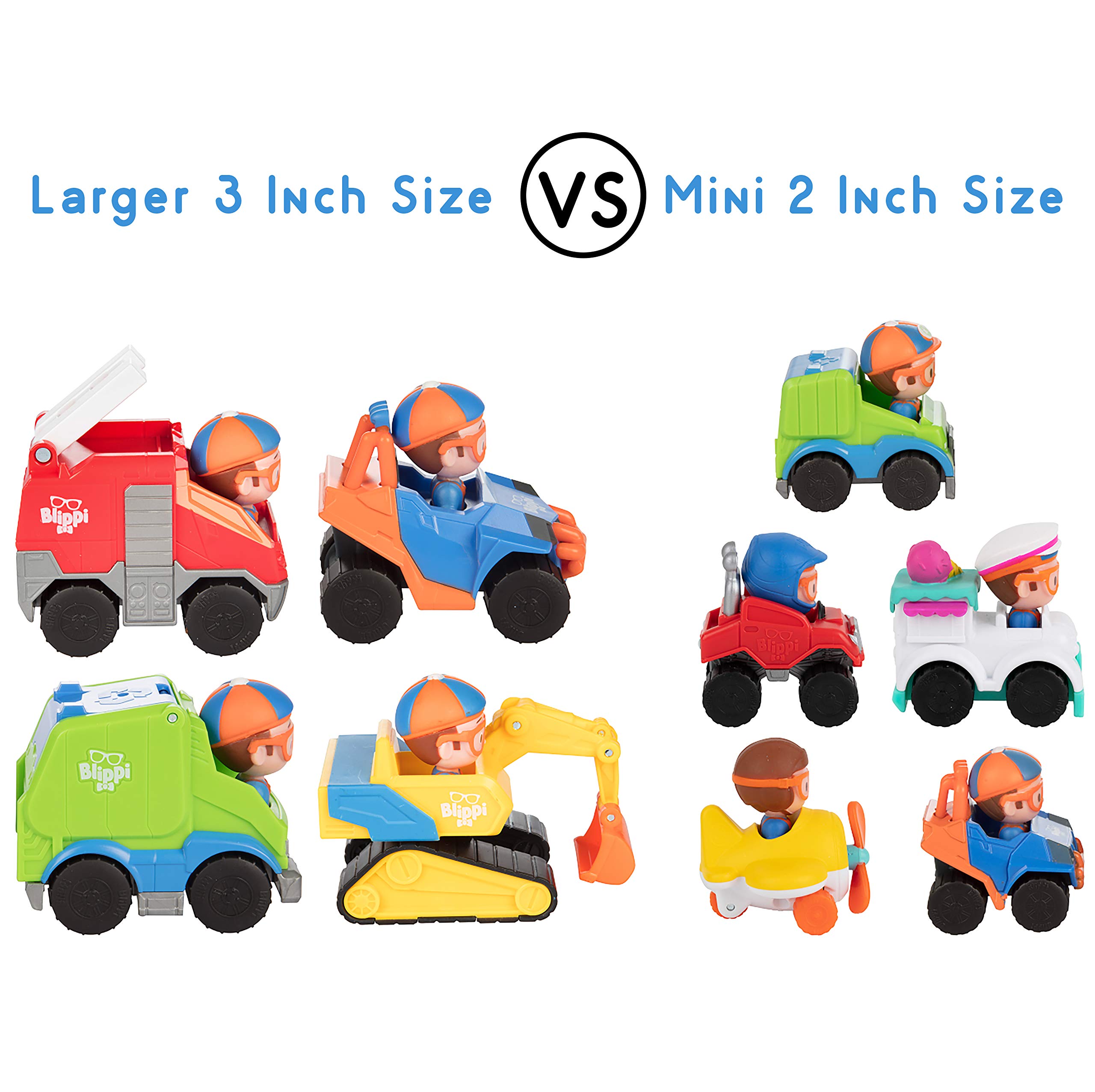 Blippi 3" Construction Vehicles 4-Pack Toy Playset (Ages 3+) Includes Excavator, Mobile, Fire Engine Truck & Garbage Truck - Officially Licensed - Gift for Kids, Boys & Girls