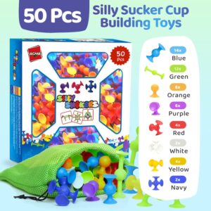 ACME CO Silly Suckers Suction Toys 50 Pcs | Building Toys | Smooth Soft Edges | BPA Safe | Montessori Toys | Toddler Toys | Sensory Toys | Bath Toys | Toy Building Sets | Preschool Building Sets