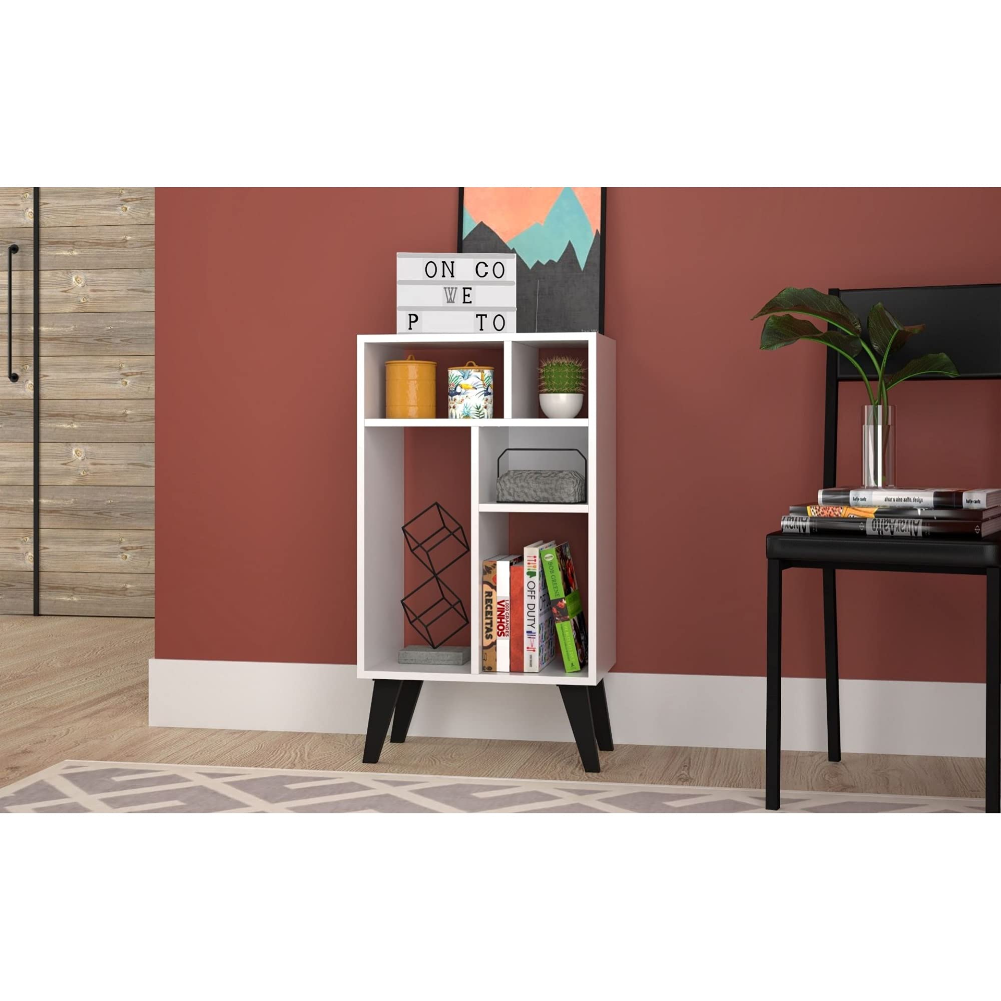 Manhattan Comfort Warren Modern Home Office 5 Shelves Low Bookcase 3.0, White