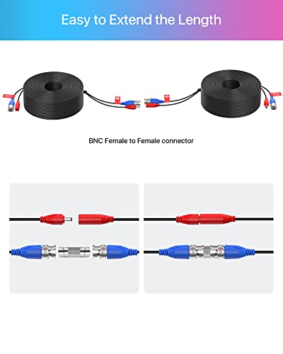 ZOSI 4 Pack 150ft (45 Meters) All-in-One Video Power Cable, BNC Extension Surveillance Camera Cables for Video Security DVR Camera Systems (Included 4X BNC Connectors and 4X RCA Adapters)-Black Color