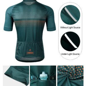 LAMEDA Cycling Jersey Men Short Sleeve Road Bike Bicycle Shirt Reflective Breathable Lightweight Green X-Large