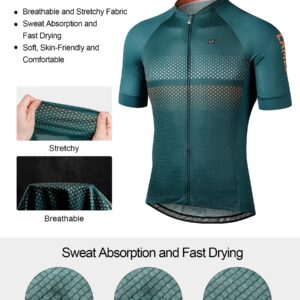 LAMEDA Cycling Jersey Men Short Sleeve Road Bike Bicycle Shirt Reflective Breathable Lightweight Green X-Large