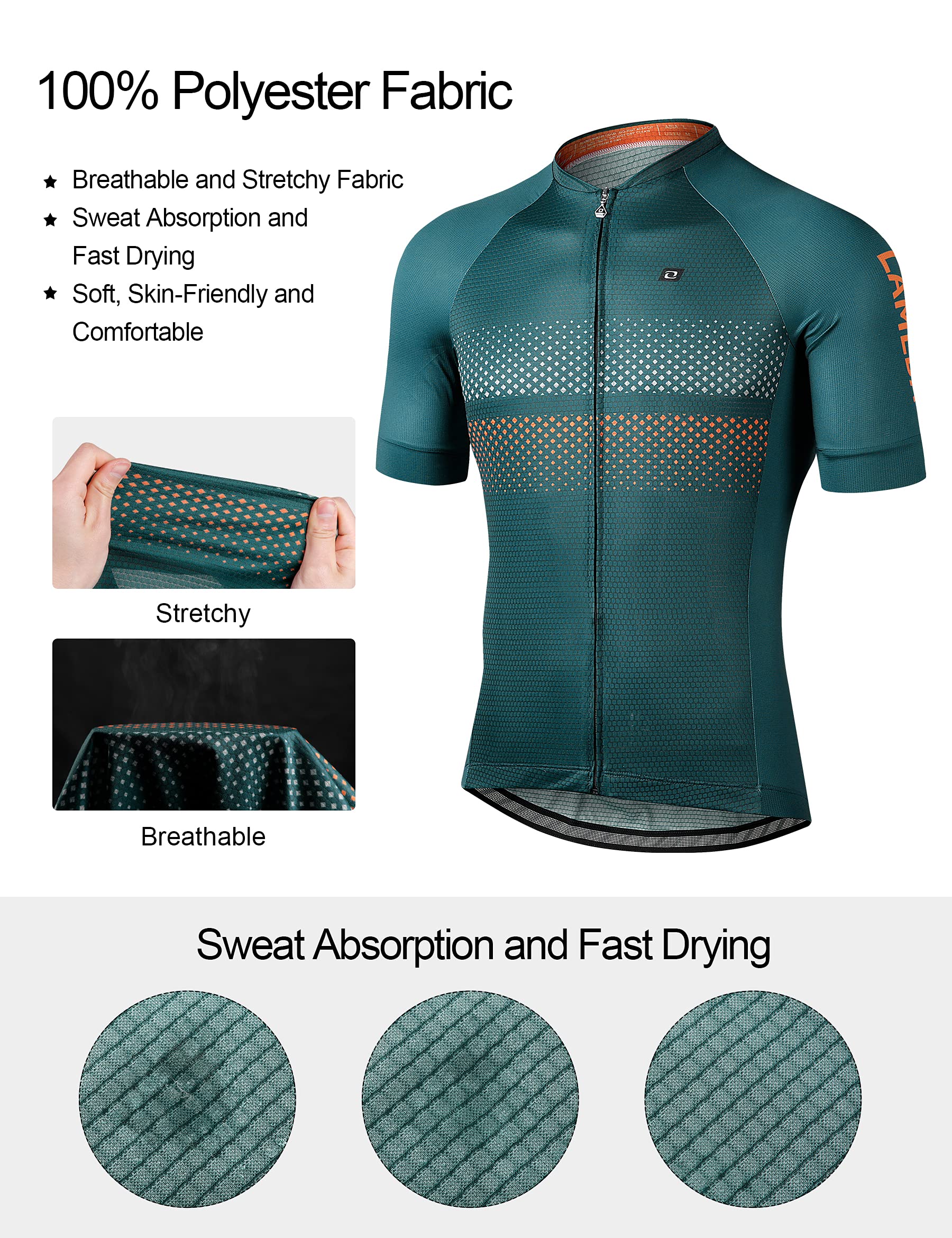 LAMEDA Cycling Jersey Men Short Sleeve Road Bike Bicycle Shirt Reflective Breathable Lightweight Green X-Large