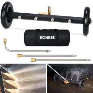 kohree undercarriage pressure washer cleaner attachment, 2 in 1 underbody car washer water broom 16", surface cleaner for pressure power washer with 3 pcs extension wands 4000 psi