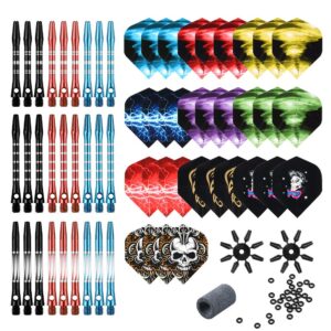 tezoro dart accessories kit including aluminum dart shafts,dart flights, flight savers, sharpener, o-rings -bulk pack of 104 pieces