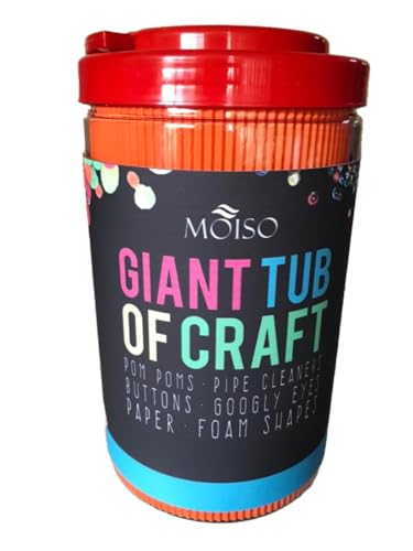 MOISO Kids Crafts and Art Supplies Jar Kit - 550+ Piece Set - Plus Glitter Glue, Construction Paper, Colored Popsicle Sticks, Eyes, Pipe Cleaners