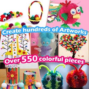 MOISO Kids Crafts and Art Supplies Jar Kit - 550+ Piece Set - Plus Glitter Glue, Construction Paper, Colored Popsicle Sticks, Eyes, Pipe Cleaners