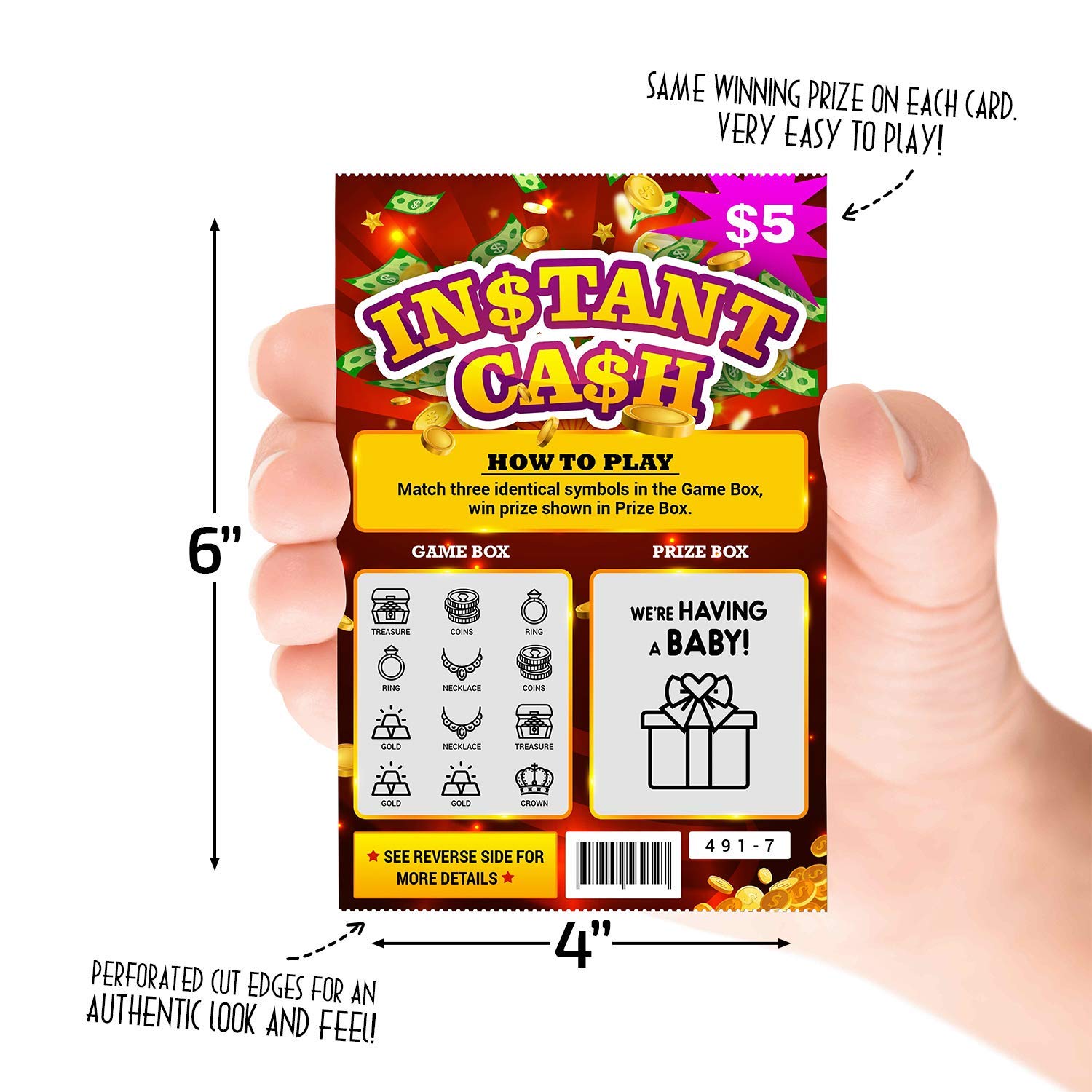 10 Pack - Pregnancy Announcement Lottery Scratch-Off Tickets | 4x6 Authentic Looking | Great for Baby Announcements | Perfect for Pregnancy Announcement for Grandparents, Future Dad, or Friends!