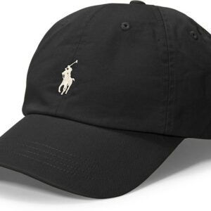 Ralph Lauren Mens Polo Sports Pony Logo Hat Cap (One Size, Black (White Pony))