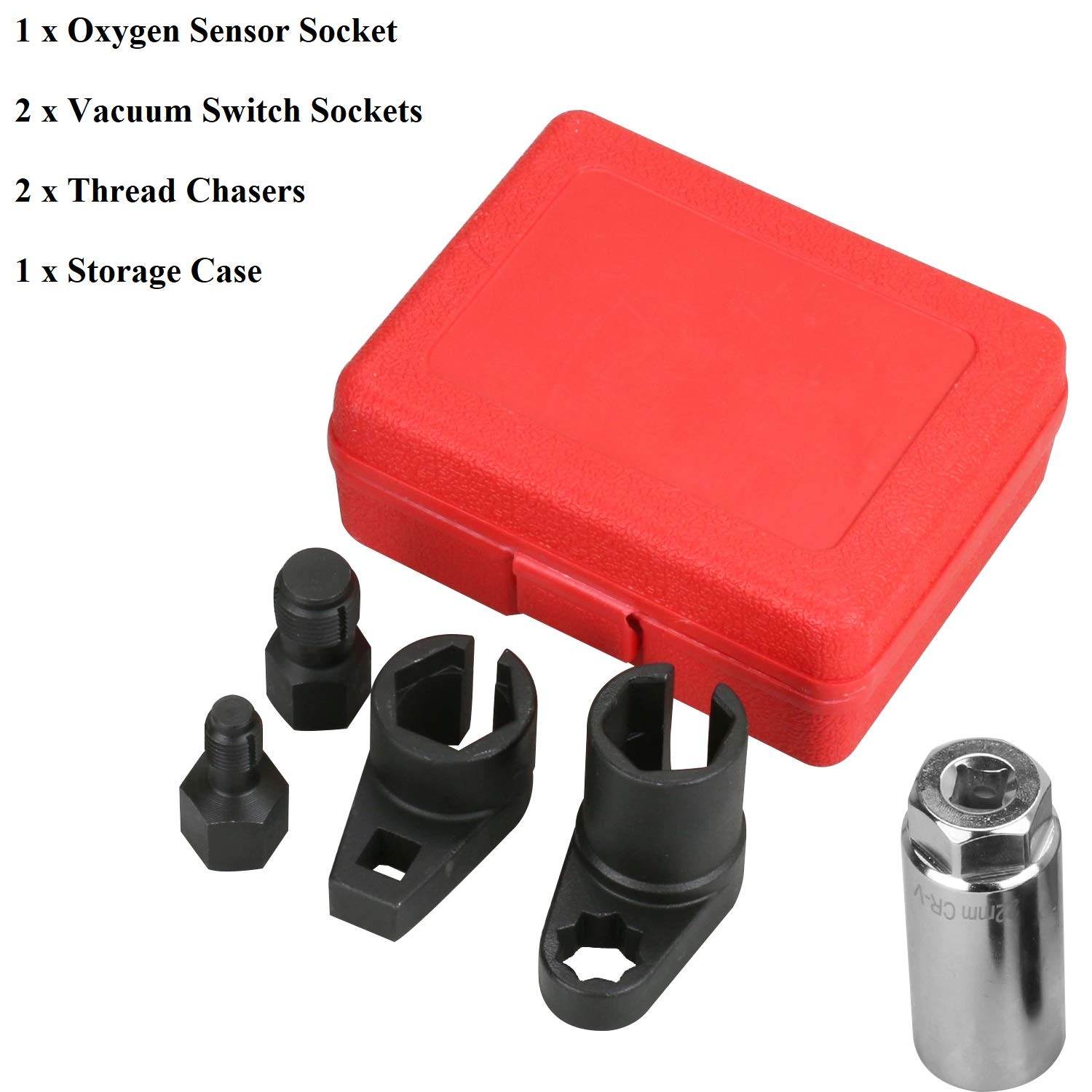 Lucky Seven Oxygen Sensor Socket Wrench Remover Tool and Thread Chaser Set-5 Pcs, 02 Oxygen Sensor Socket Offset Wrench Remover Tool,A7841F-FBA +Thread Chaser