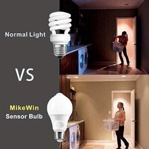 MikeWin Motion Sensor Light Bulbs Outdoor 4 Packs 13W(100W Equivalent) Security LED Bulb, Indoor E26, A19, 5000K Daylight Dusk to Dawn Bulb for Garage Front Door Porch Stairs Hallway