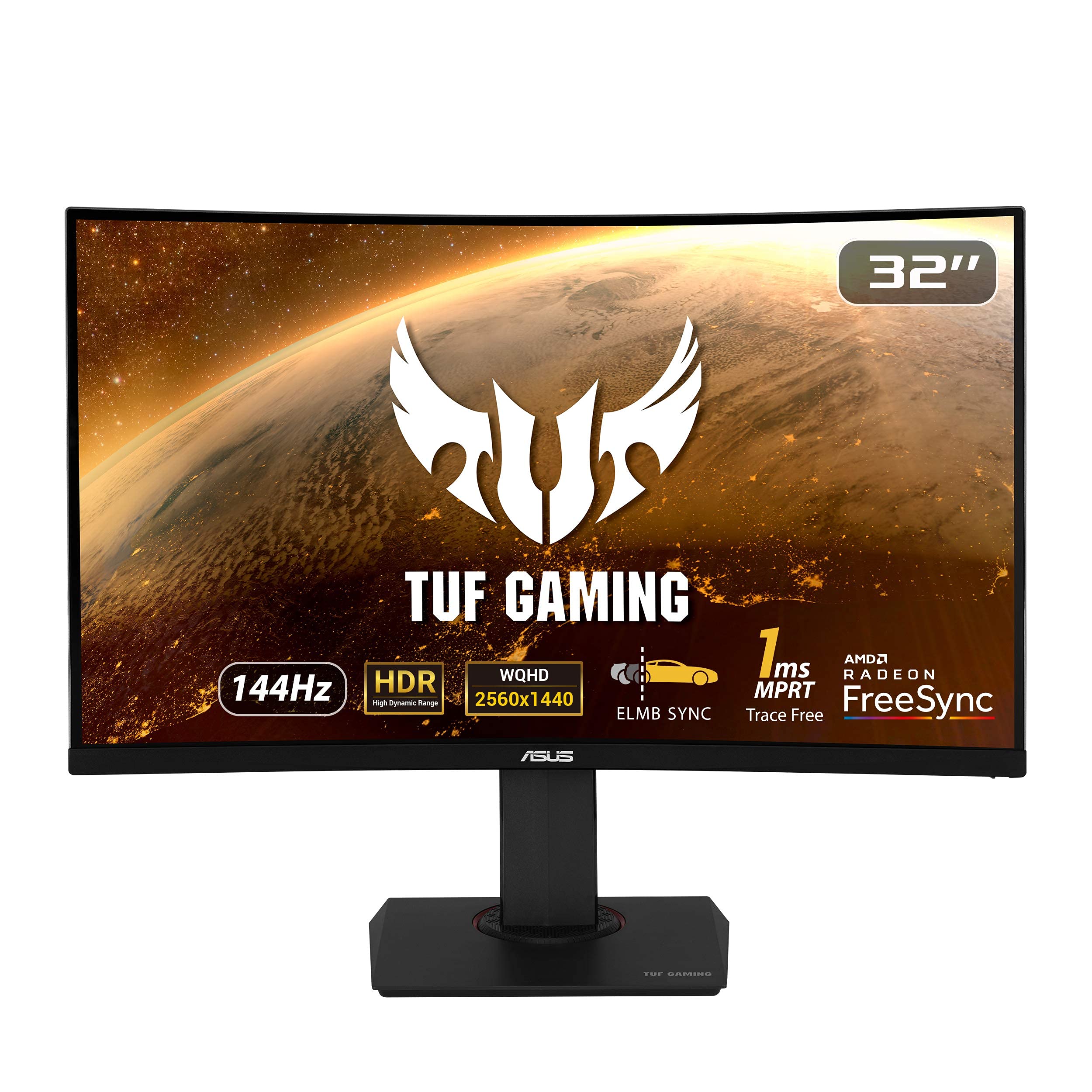 Asus TUF Gaming VG32VQ 32” Curved Gaming Monitor FreeSync HDR Elmb Sync 1440P 144Hz 1ms Eye Care with DP HDMI (Renewed)