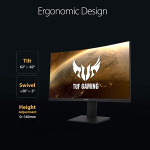 Asus TUF Gaming VG32VQ 32” Curved Gaming Monitor FreeSync HDR Elmb Sync 1440P 144Hz 1ms Eye Care with DP HDMI (Renewed)