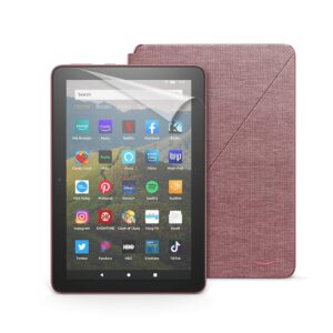 fire hd 8 tablet, 64 gb, plum + amazon fire hd 8 cover, plum + nupro screen protector, 2-pack