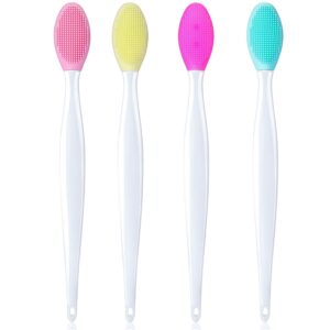 4 pieces silicone exfoliating lip brush tool double-sided soft lip brush for smoother and fuller lip appearance (rose red, yellow, mint green, pink)