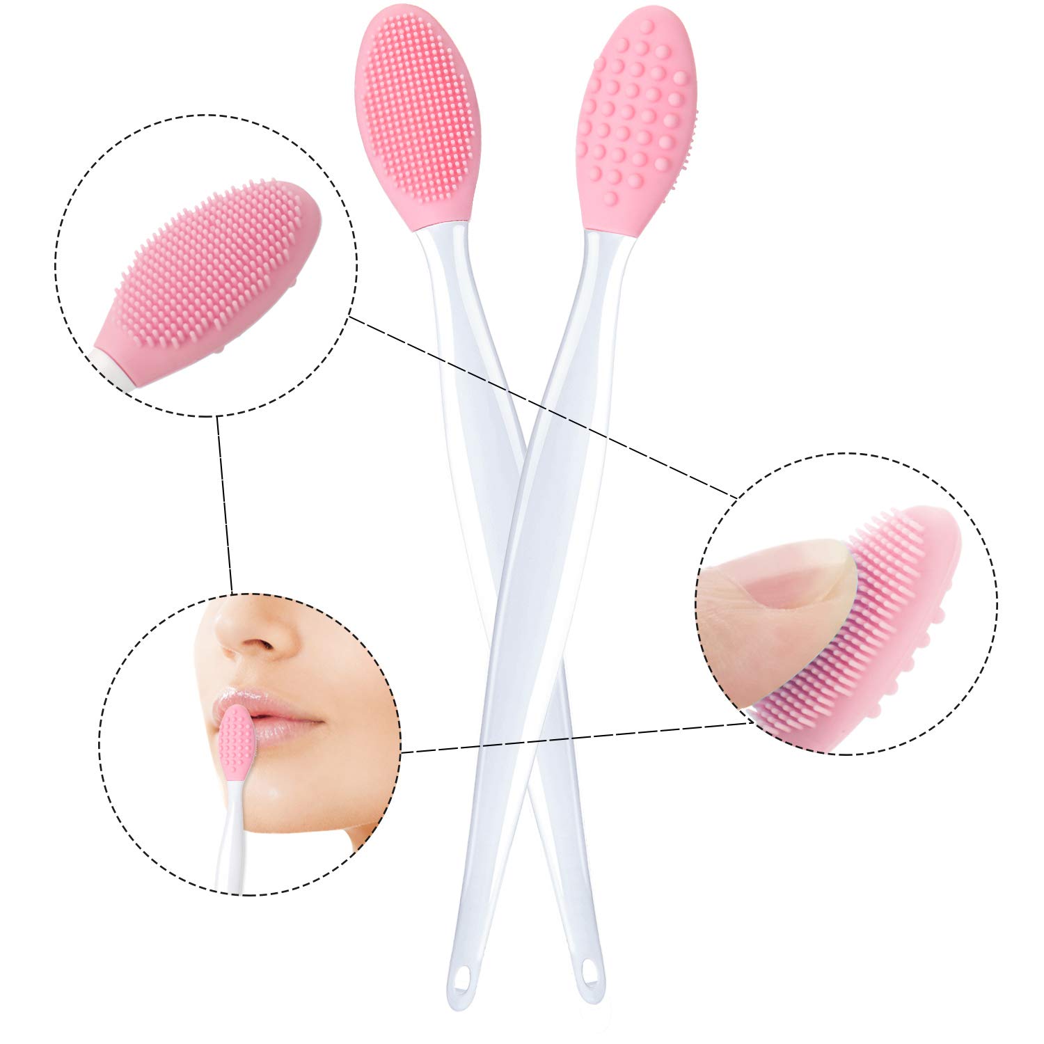 4 Pieces Silicone Exfoliating Lip Brush Tool Double-sided Soft Lip Brush for Smoother and Fuller Lip Appearance (Rose Red, Yellow, Mint Green, Pink)