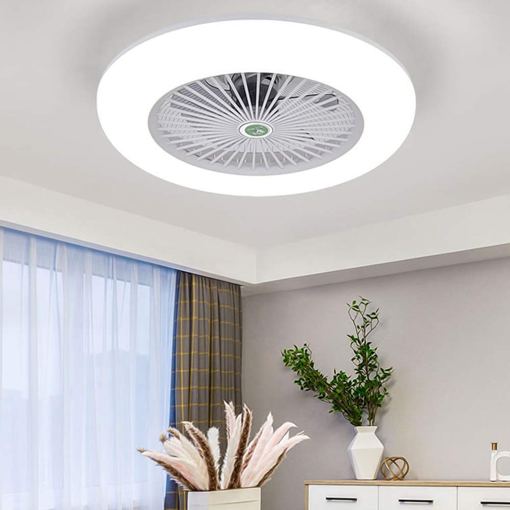 KWOKING Modern LED Ceiling Fan with Lights Doughnut Shape Fan Chandelier,22 inch Invisible Fan Light,Remote Control,Adjustable Speed in White