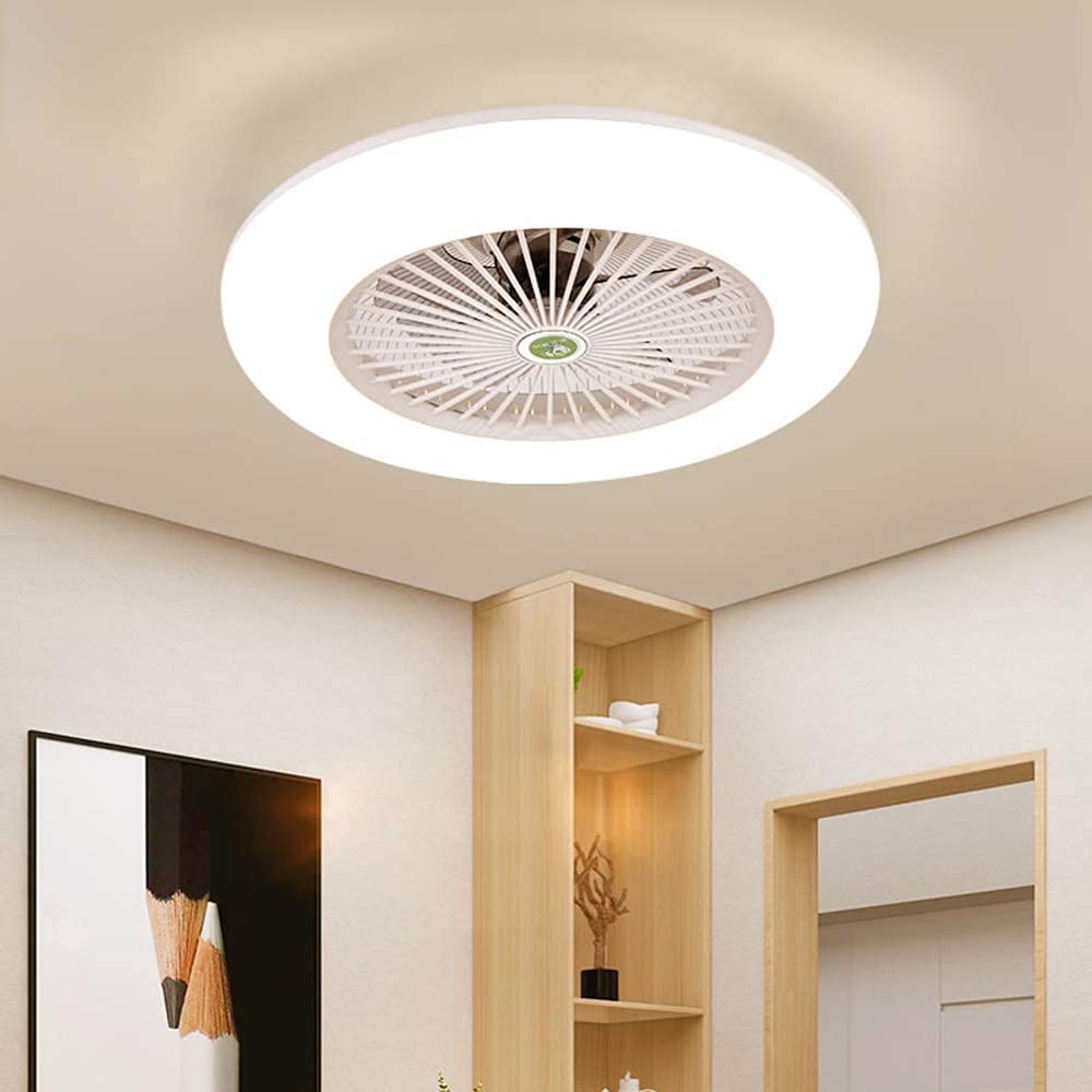 KWOKING Modern LED Ceiling Fan with Lights Doughnut Shape Fan Chandelier,22 inch Invisible Fan Light,Remote Control,Adjustable Speed in White