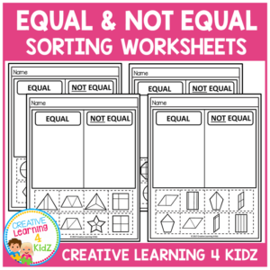 equal and not equal parts of shapes cut & paste sorting worksheets