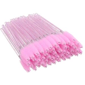 elisel 100 pcs disposable mascara brushes crystal eyelash brushes mascara wands applicator eyelash extensions makeup tools eyebrow brush (pink)