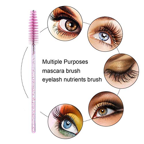 Elisel 100 PCS Disposable Mascara Brushes Crystal Eyelash Brushes Mascara Wands Applicator Eyelash Extensions Makeup Tools Eyebrow Brush (Pink)