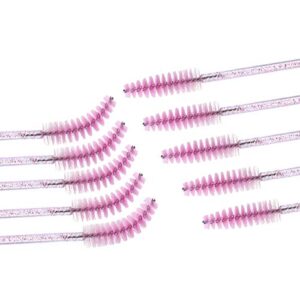 Elisel 100 PCS Disposable Mascara Brushes Crystal Eyelash Brushes Mascara Wands Applicator Eyelash Extensions Makeup Tools Eyebrow Brush (Pink)