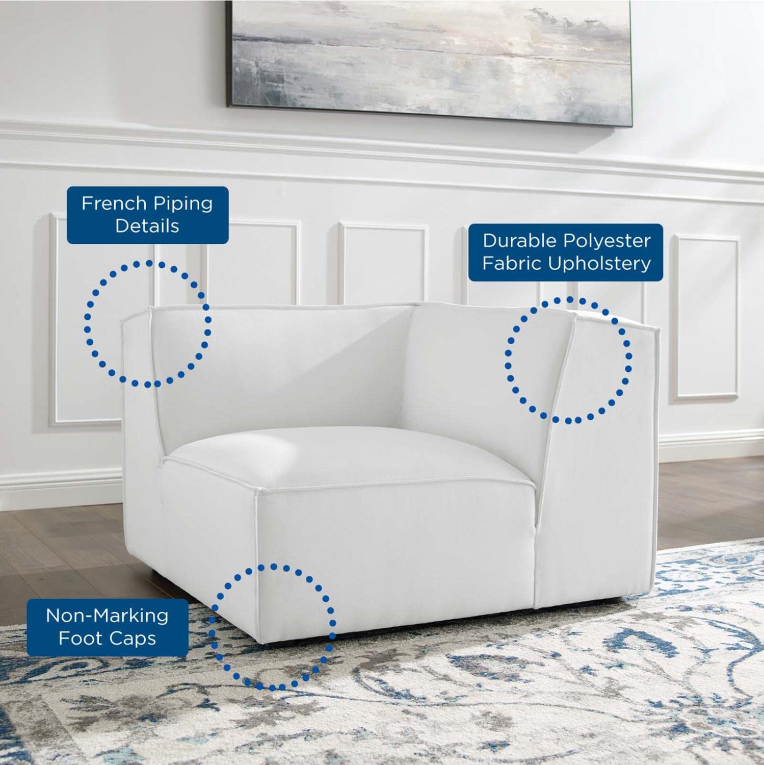 Modway Restore Upholstered Fabric Sectional Sofa, Corner Chair, White