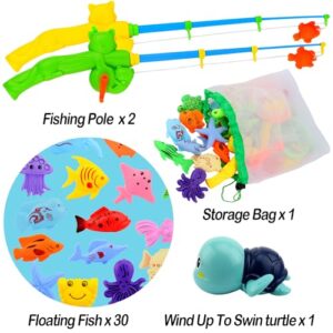 AUUGUU Magnetic Fishing Pool Toys Game, Water Table Bathtub Bath Toy - Pole Rod Floating Fish, Birthday Party Gifts for Toddler Age 3 4 5 6 Year Old, Kids Outdoor Toys