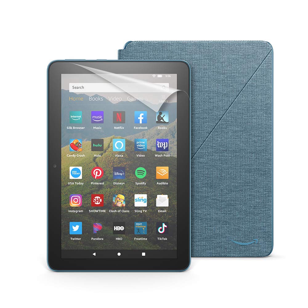 Fire HD 8 tablet, 32 GB, Twilight Blue+ Amazon Fire HD 8 Cover, Twilight Blue + NuPro Screen Protector, 2-pack