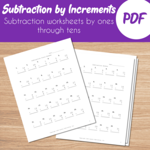 subtraction increments worksheets