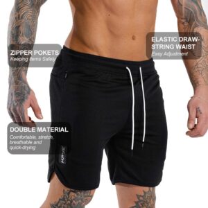 Wangdo Men's Workout Shorts 7" Running Shorts Athletic Bike Shorts Gym Shorts for Men with Zipper Pocket(Black-M)