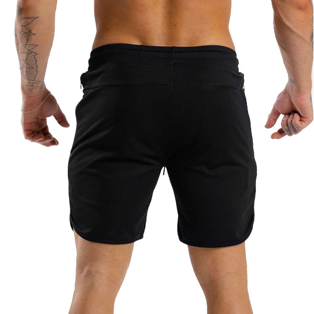 Wangdo Men's Workout Shorts 7" Running Shorts Athletic Bike Shorts Gym Shorts for Men with Zipper Pocket(Black-M)