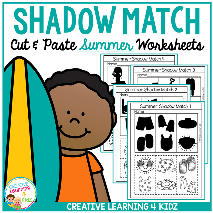 Shadow Matching Summer Cut & Paste Worksheets